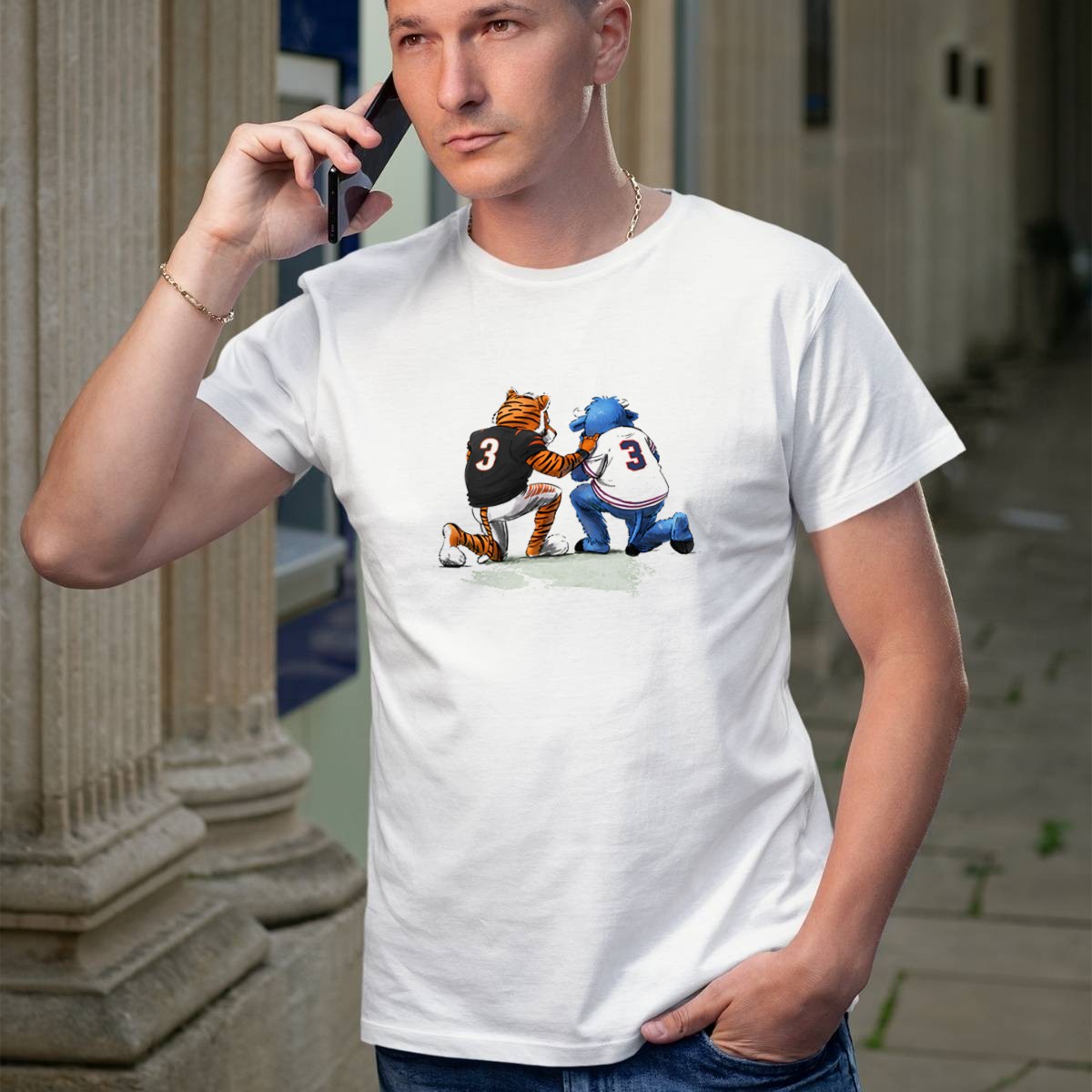 Dey Pray Together Kevin Necessary Cincinnati Bengals Buffalo Bills Mascots Number 3 T-Shirt ...